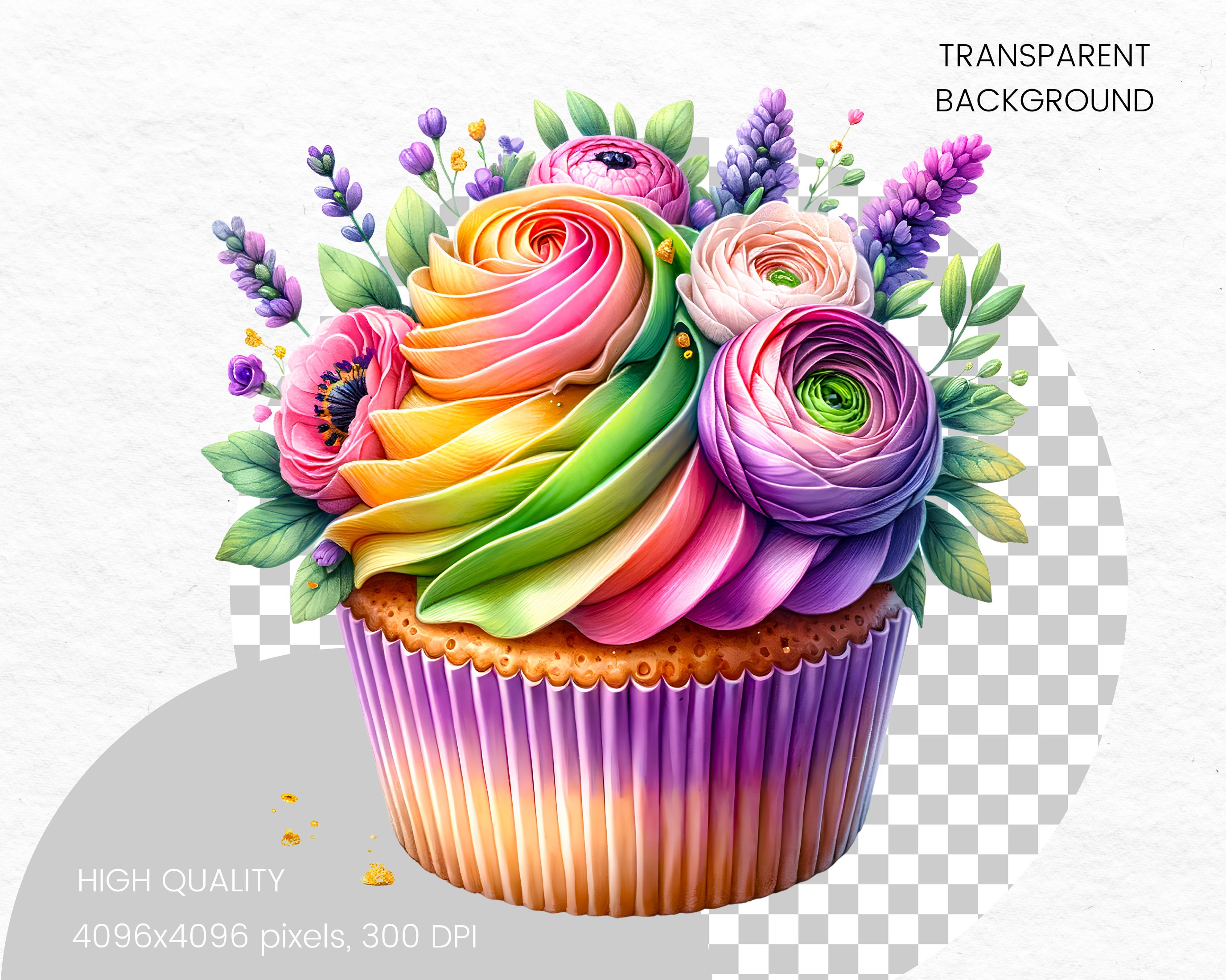 Floral Delight Cupcake Collection, Sweet Food Clipart, Watercolor ...