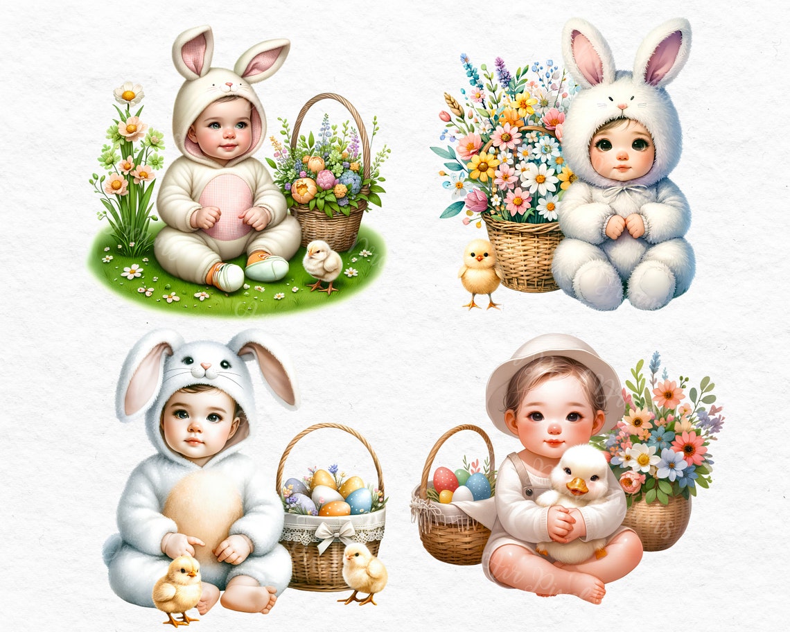 Easter Kids Cliparts, 20 Png, Toddler Easter Clipart, Cute Baby Easter ...
