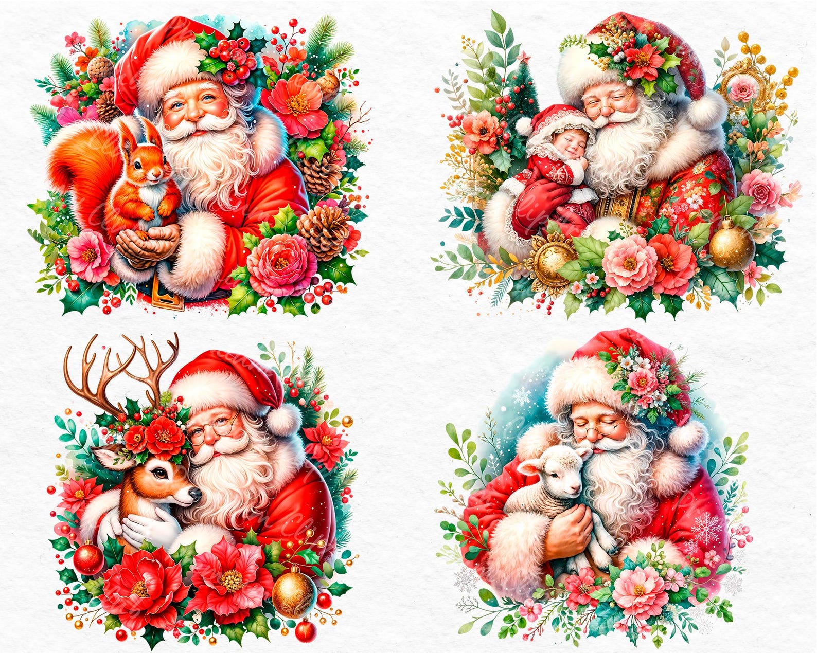 Santa Claus Clipart Bundle With Festive Animals Christmas Santa ...