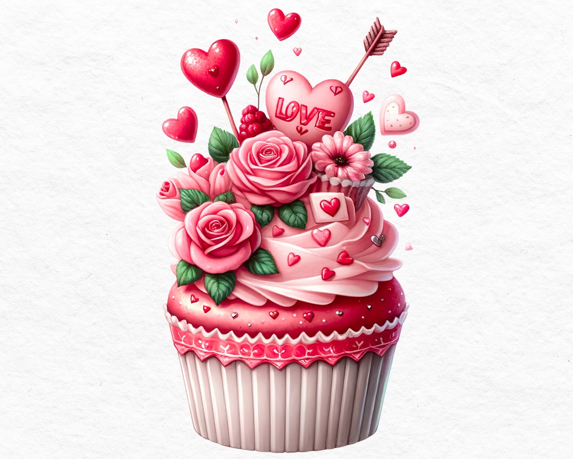 Valentines Cupcake Clipart Bundle,13 PNG, Valentine Cupcake PNG, Love ...