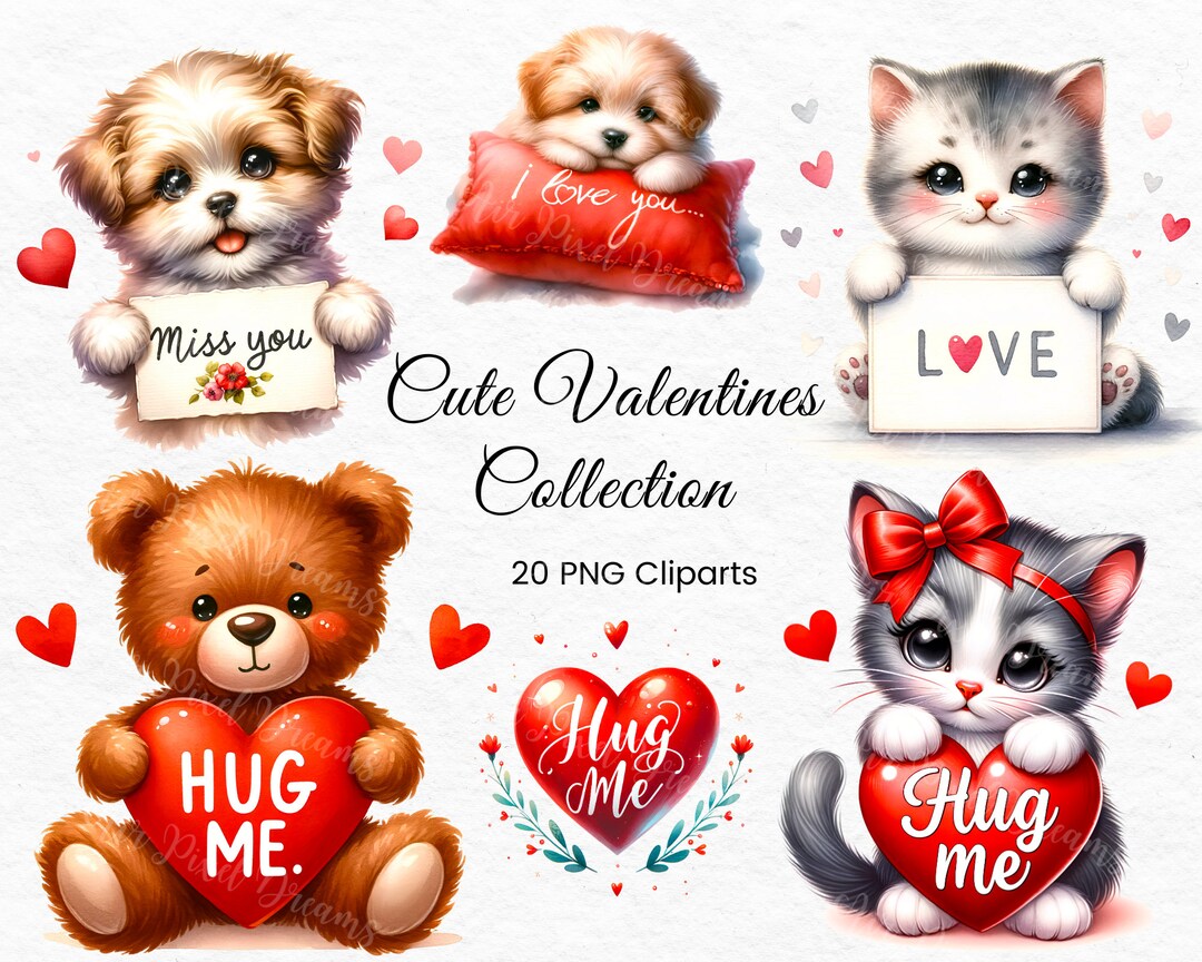 Cute Valentines Collection: 20 Watercolor PNG Cliparts With Bunnies ...