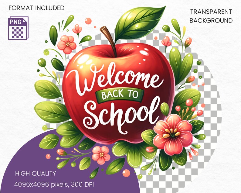 Welcome Back to School Apple Clipart, School Year Start, School Return ...