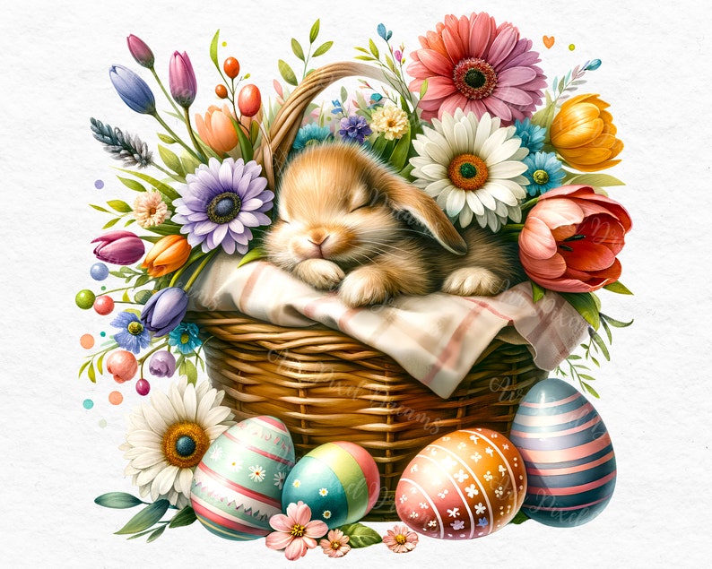 Easter Bunny in a Basket Clipart Bundle, 12 Png, Easter Clipart Bunnies ...