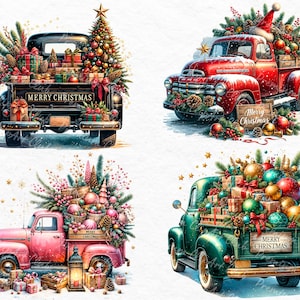 Vintage Christmas Trucks Clipart Bundle Watercolor Farm Trucks With ...