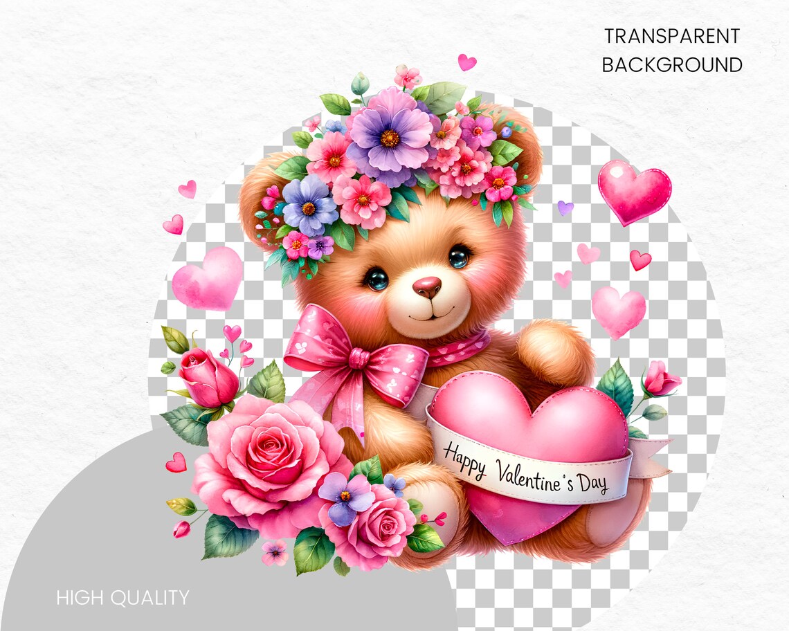 Watercolor Valentines Teddy Bear Clipart 15 PNG Valentines Day Clipart ...