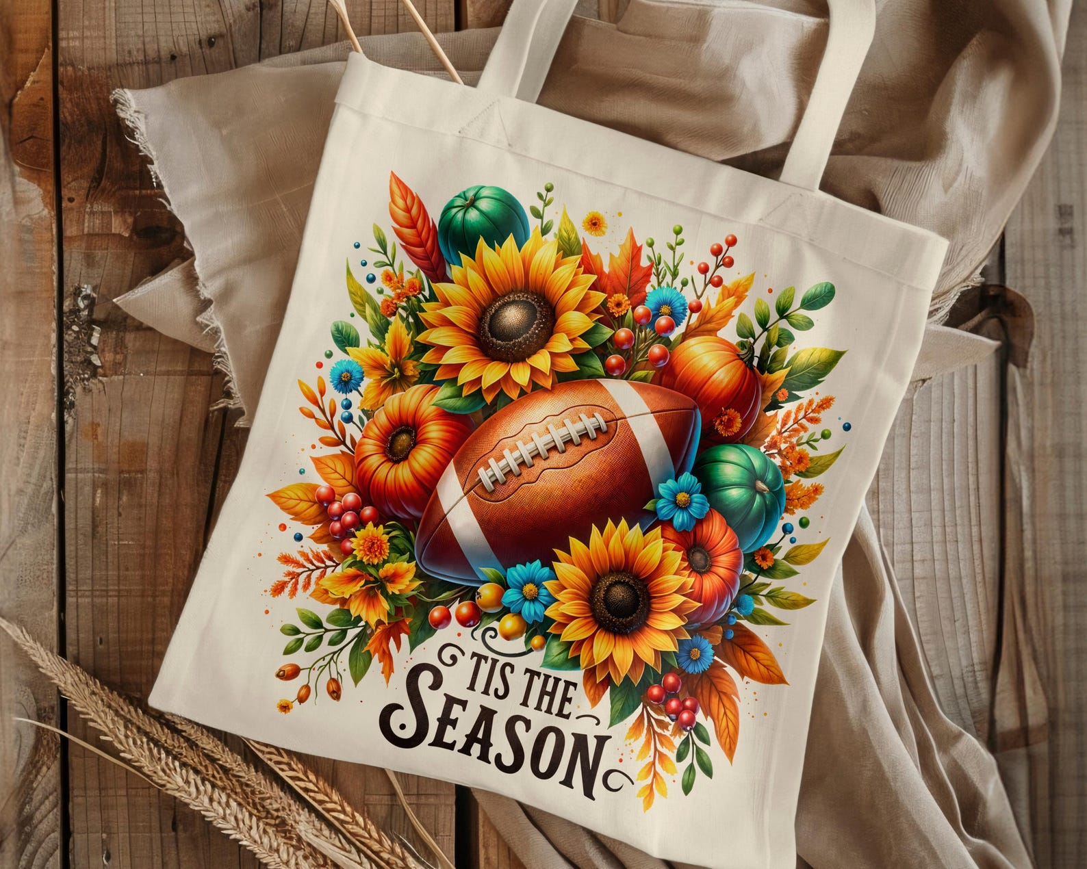 Fall Football Season Clipart With Sunflowers, Pumpkins, and Autumn ...