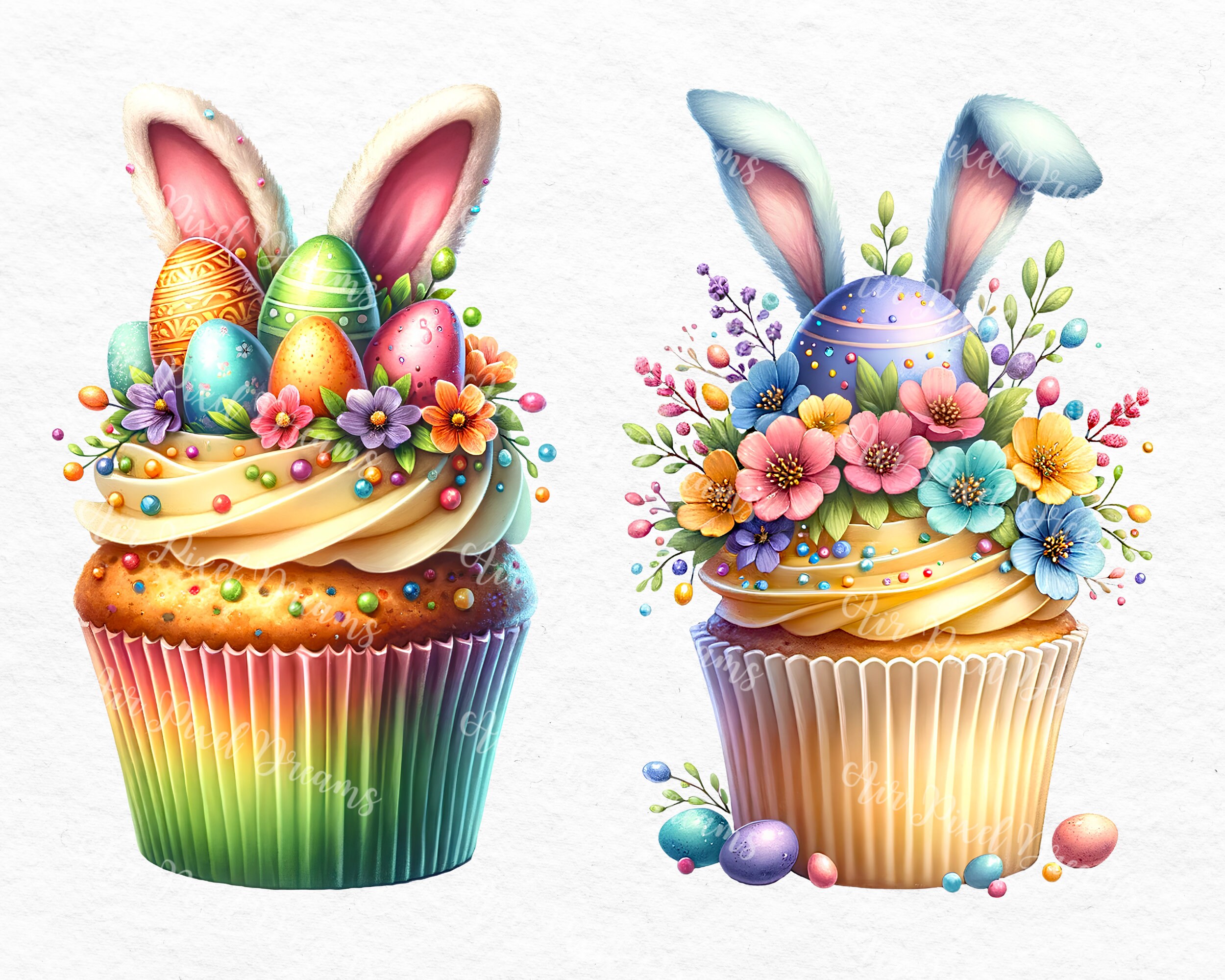 Easter Bunny Cupcake Clipart Collection, 17 Png, Easter Cupcakes Png ...