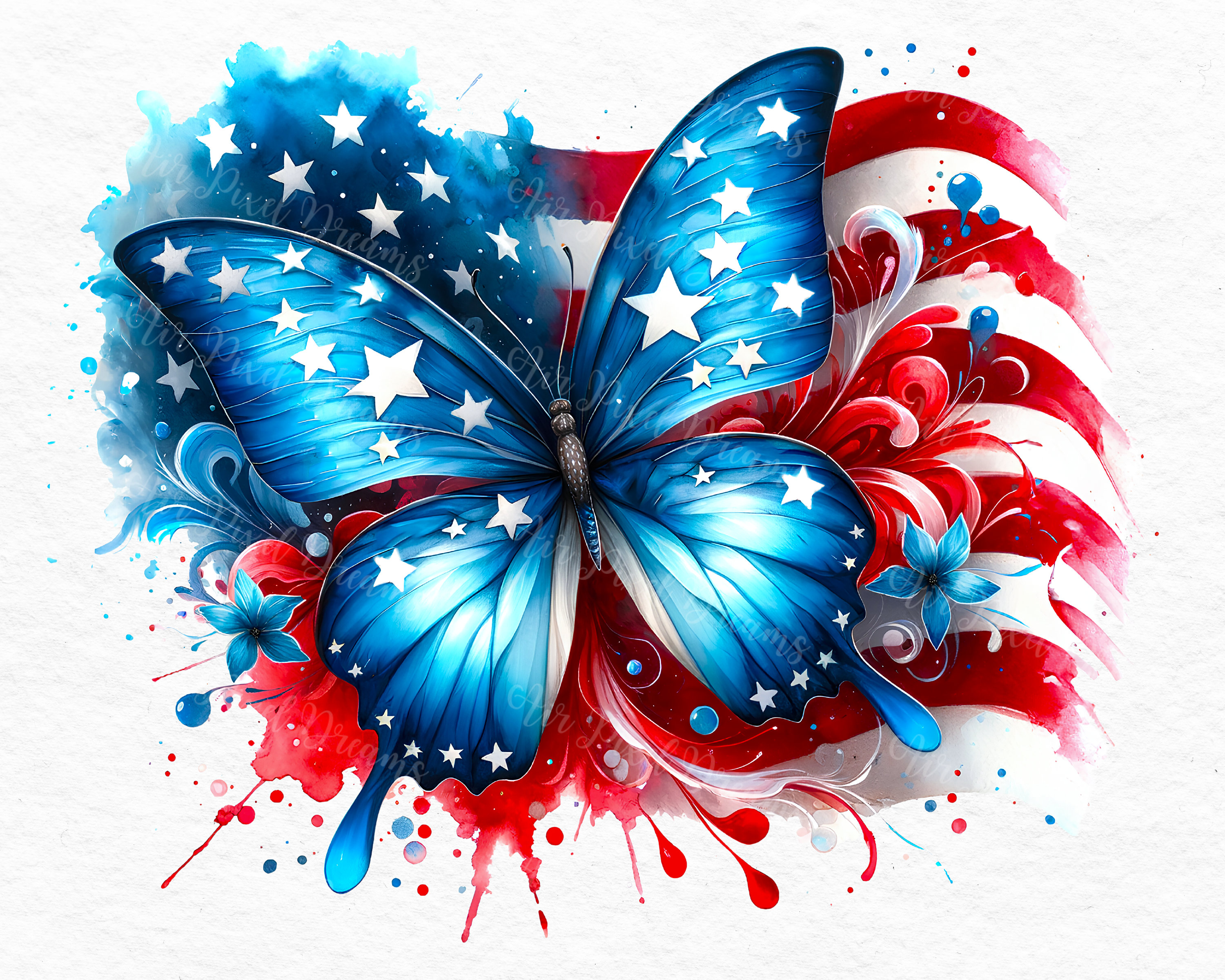 4th of July Butterfly Clipart, Americanflag Printable, Usaflag Digital ...