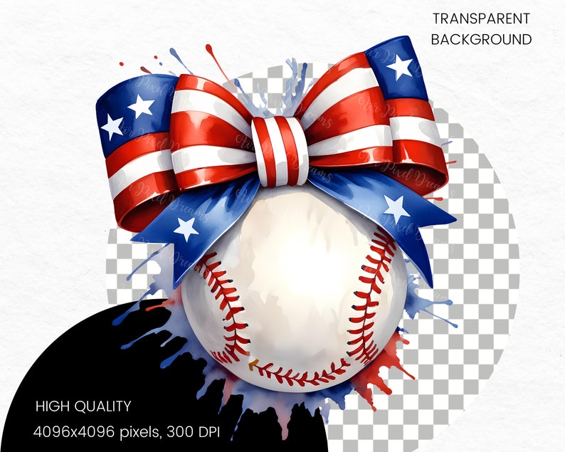 American Flag Baseball Bow PNG, 4th of July Sports Clipart, Patriotic ...