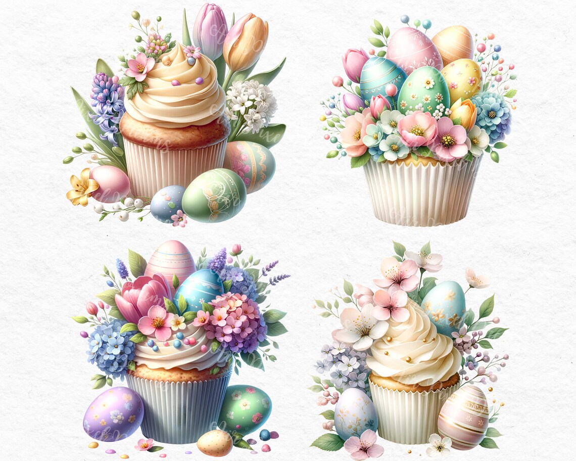 Pastel Easter Cupcakes Clipart Set, 12 Png, Easter Cupcakes Png ...