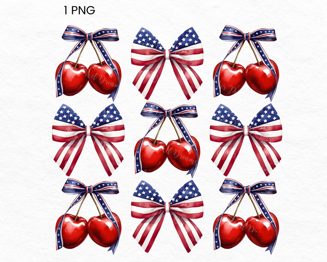 4th of July Coquette Bows Png, Coquette 4th of July, America Coquette ...