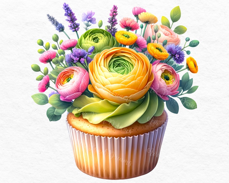 Floral Delight Cupcake Collection, Sweet Food Clipart, Watercolor ...