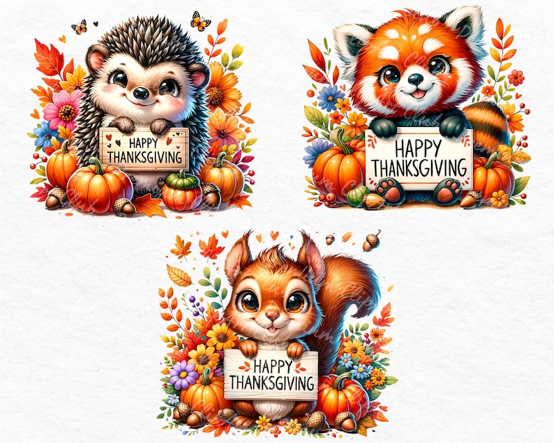 Thankful Critters Thanksgiving Bundle 11 Cute Fall Animal Pngs Woodland ...