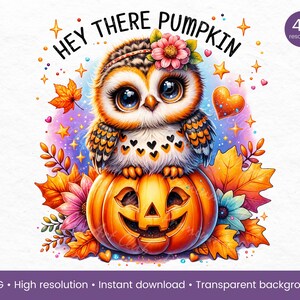Hey There Pumpkin Cute Owl Fall Clipart Autumn Pumpkin Halloween Art ...