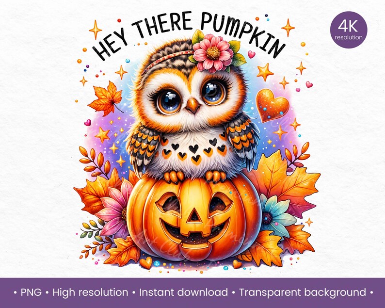 Hey There Pumpkin Cute Owl Fall Clipart Autumn Pumpkin Halloween Art ...