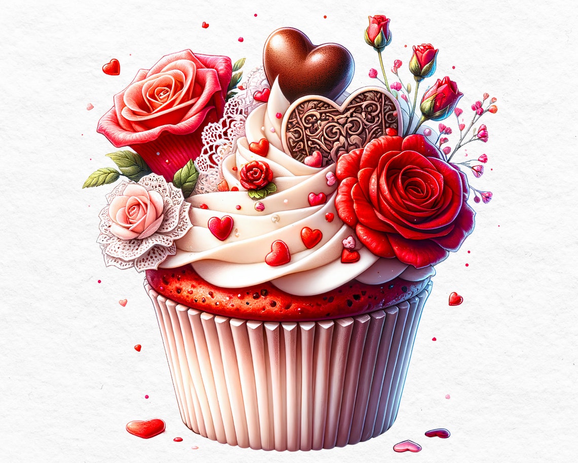 Valentines Cupcake Clipart Bundle,13 PNG, Valentine Cupcake PNG, Love ...