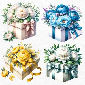 Watercolor Peonies Gift Box Clipart Collection, 22 PNG Files,floral ...
