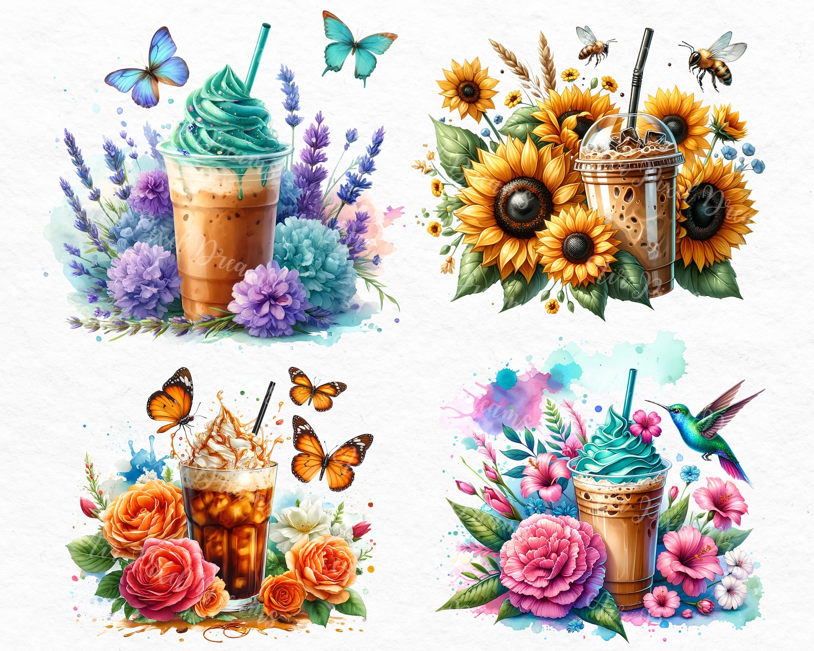 Eiskaffee Png, Kaffee Clipart Bundle, Blumen Kaffee Bundle ...