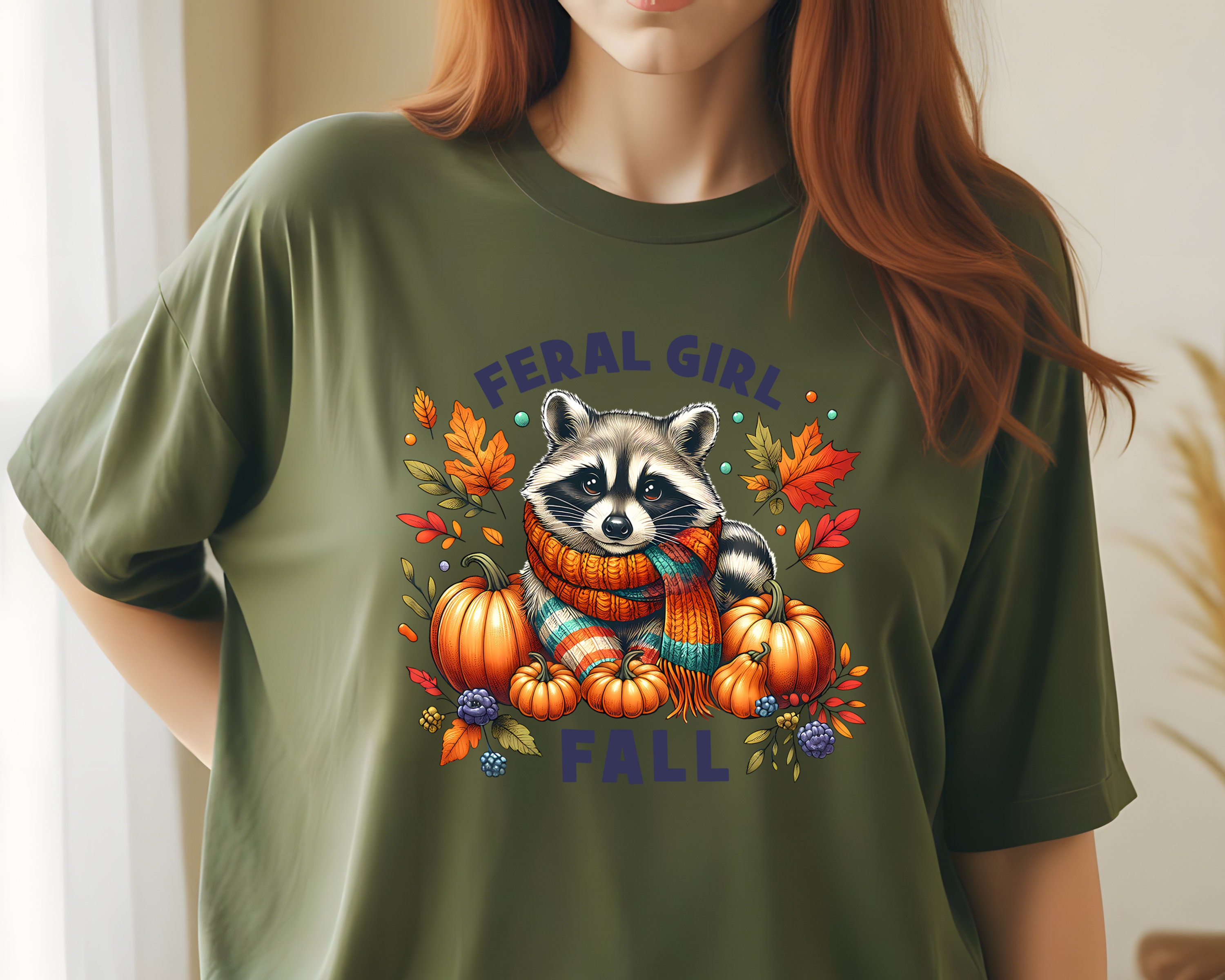 Feral Girl Fall - Funny Raccoon With Pumpkins and Autumn Leaves PNG ...