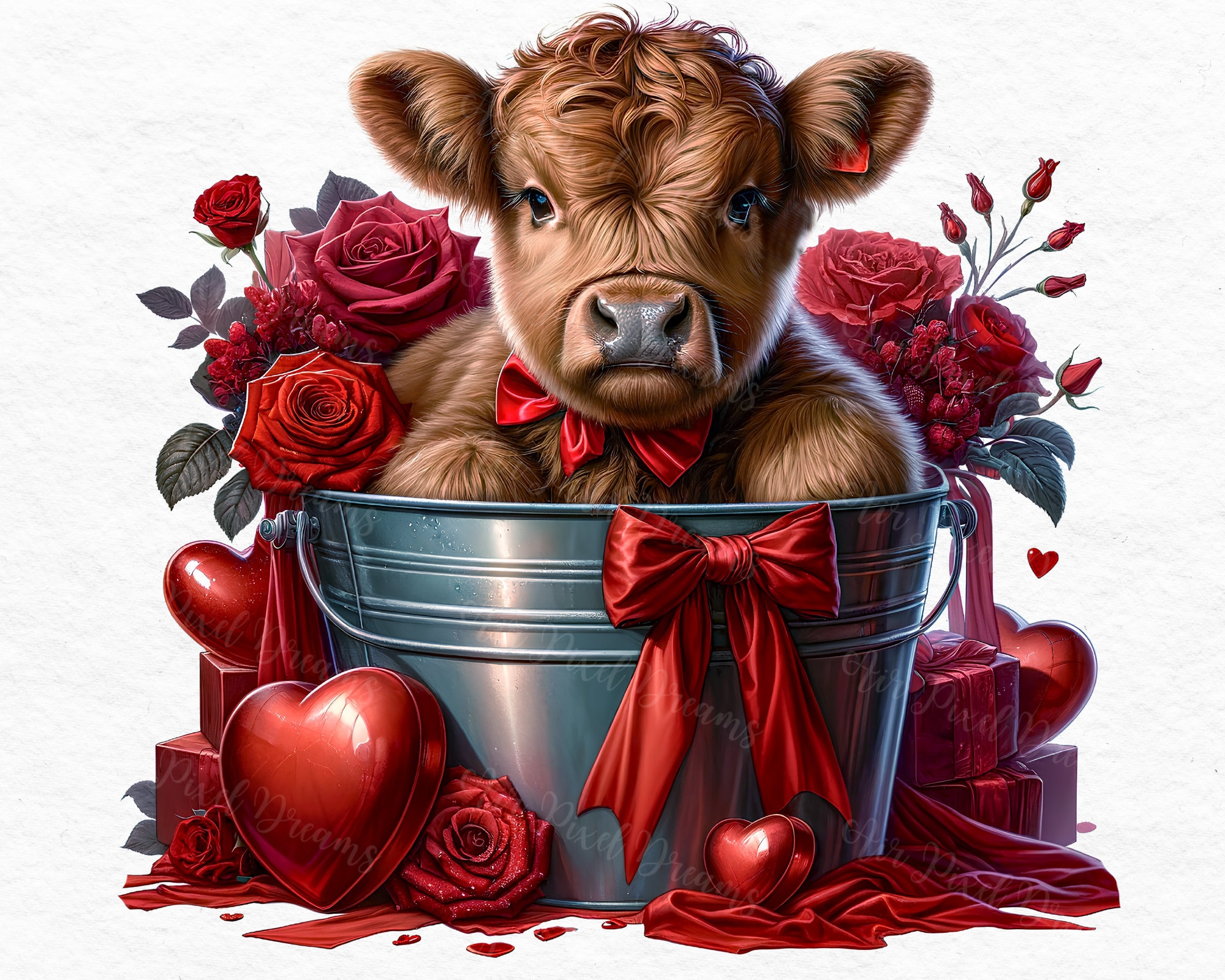 Valentine's Highland Cow Clipart, Whimsical Highland Valentine Cow Love ...