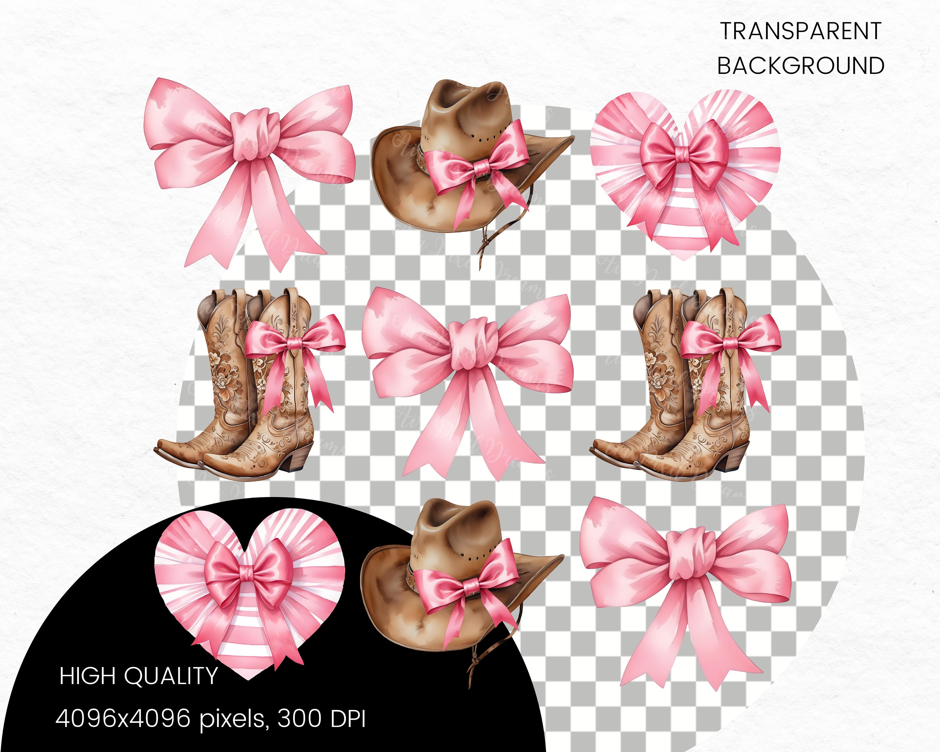Pink Coquette Bows PNG, Western Cowgirl Boot, Vintage Cowgirl, Cute ...