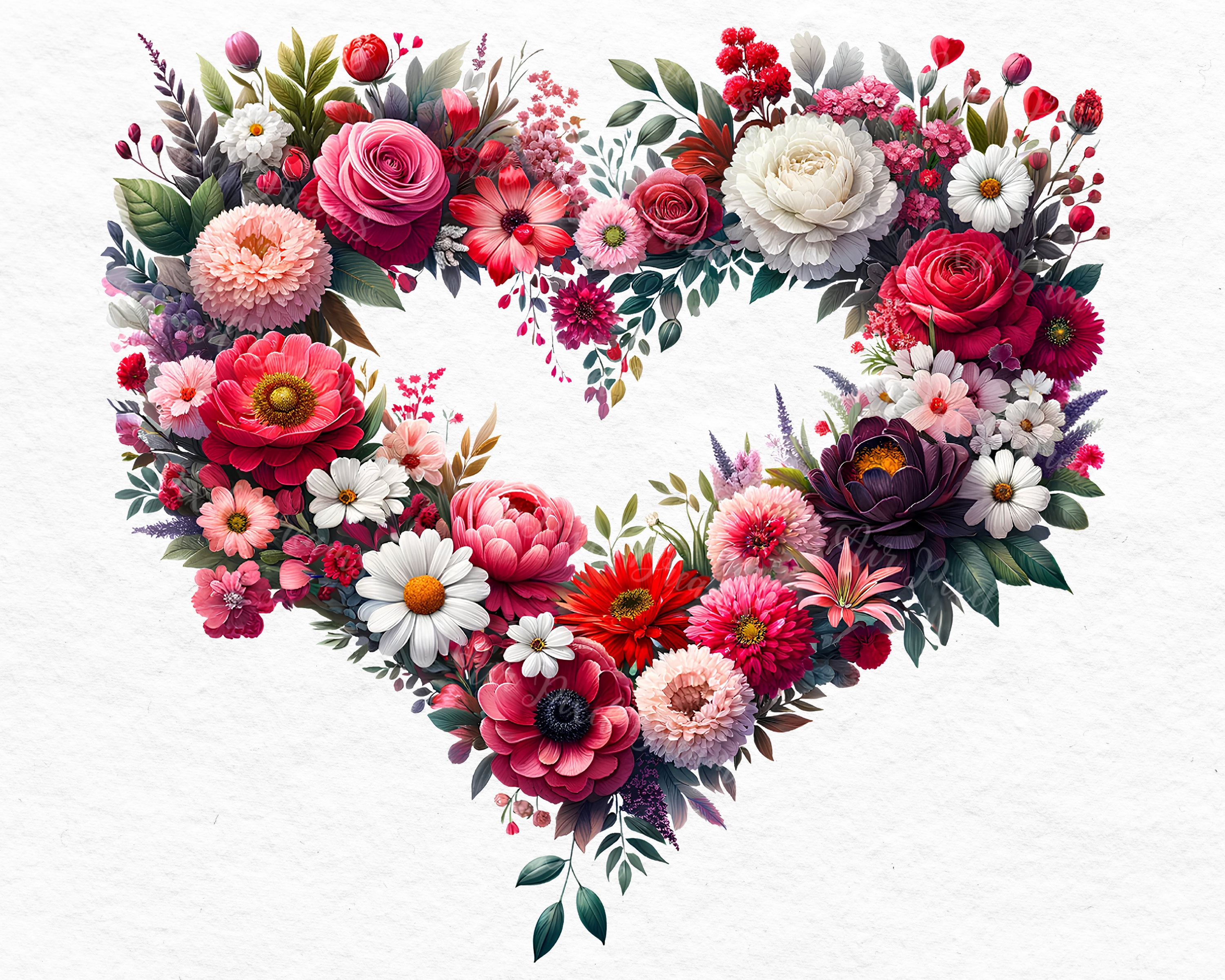 Watercolor Flower Heart Clipart, 14 High Quality PNG, Floral Hearts PNG ...