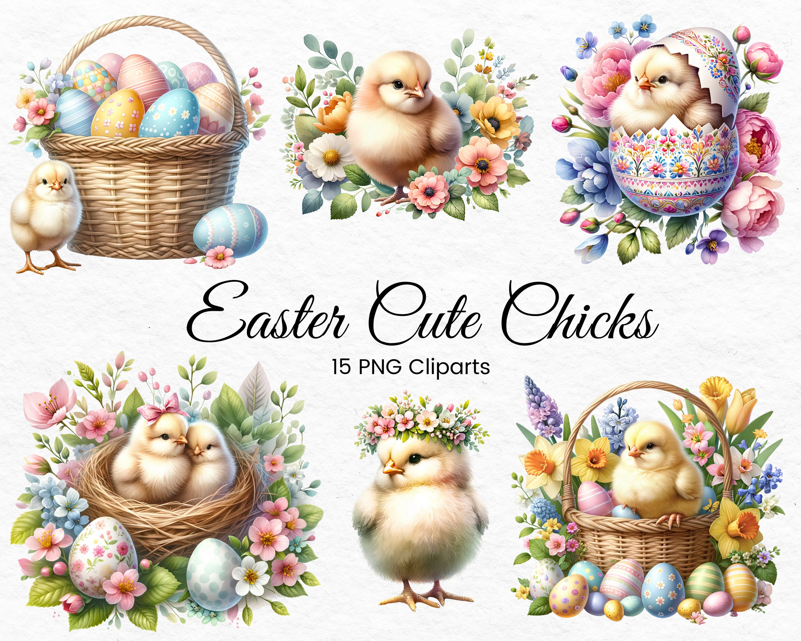 Easter Cute Chicks Clipart Bundle, 15 Png, Cute Chicken Clipart, Cute ...