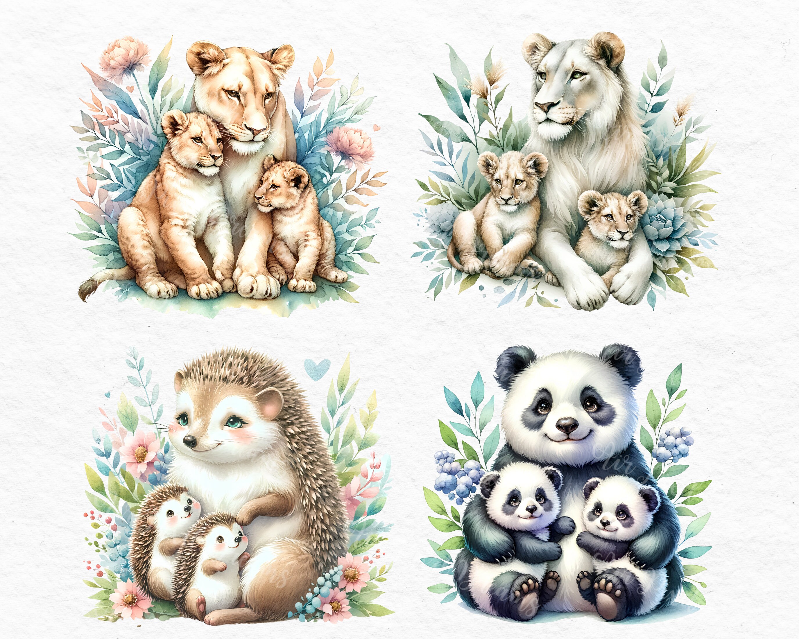 Watercolor Mother and Baby Animals Clipart Bundle, Mother and Baby Png ...