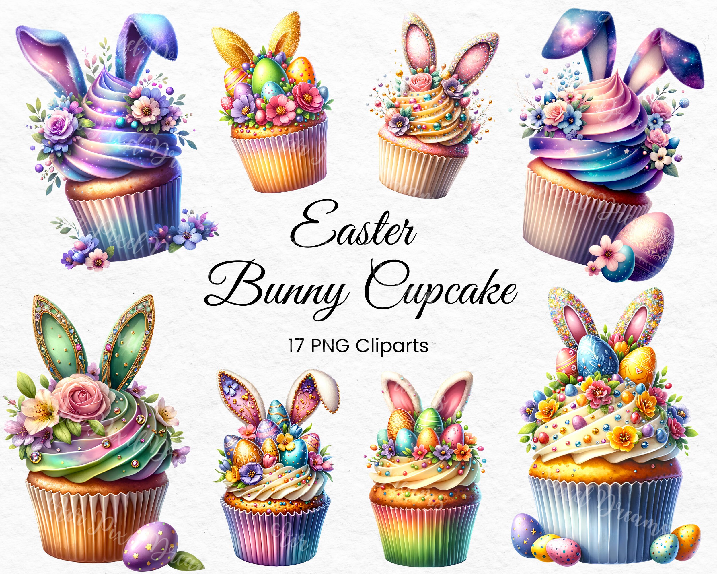 Easter Bunny Cupcake Clipart Collection, 17 Png, Easter Cupcakes Png ...