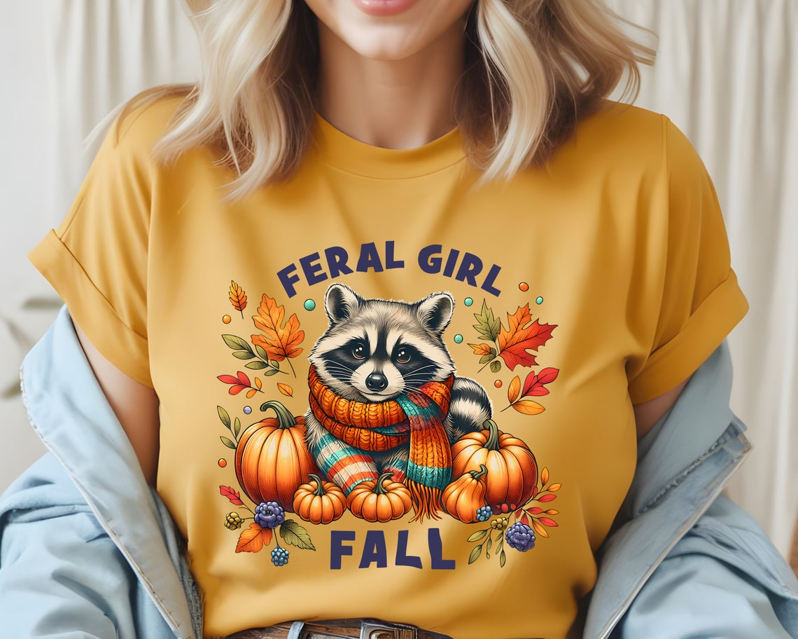 Feral Girl Fall Funny Raccoon With Pumpkins and Autumn Leaves PNG ...