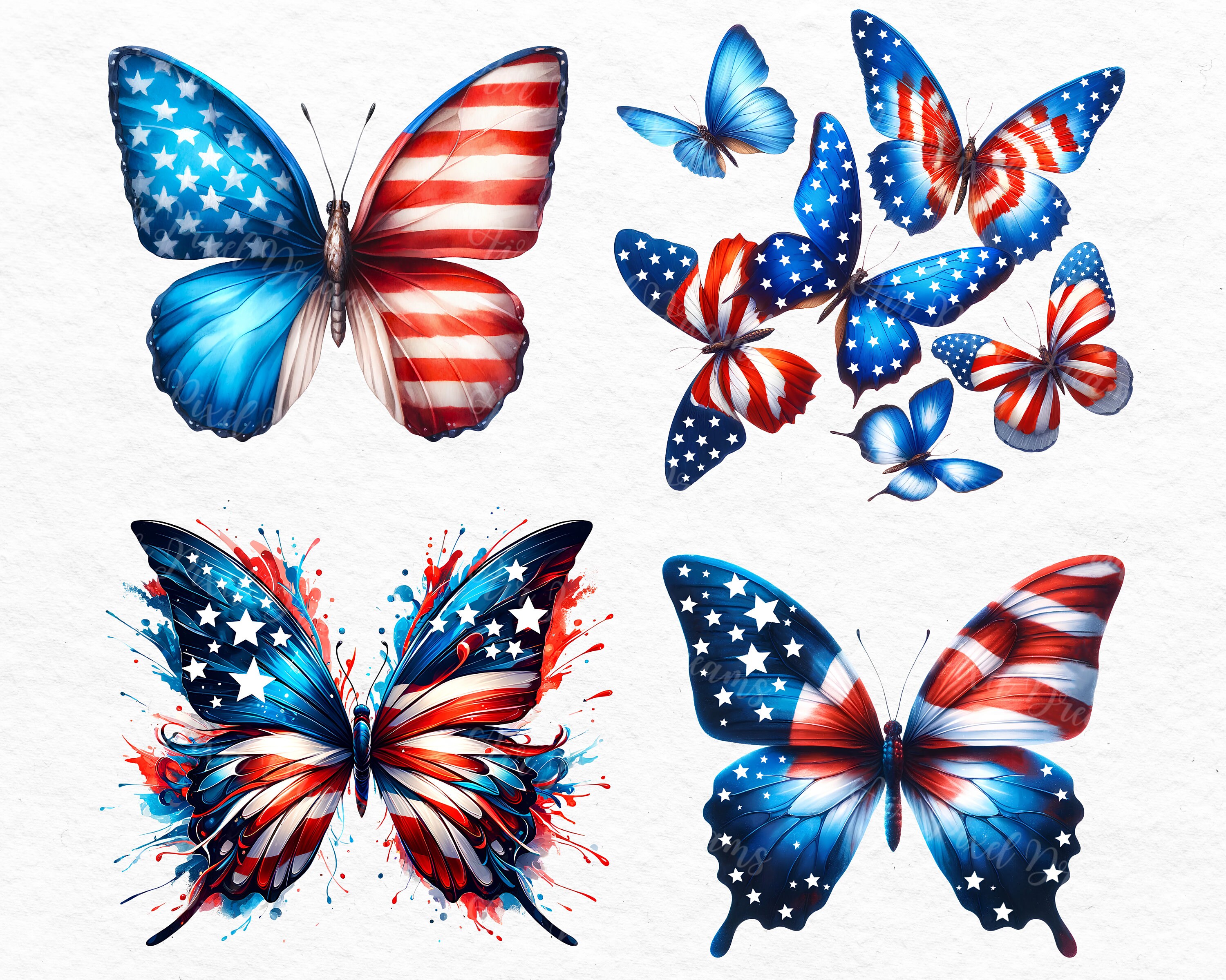 4th of July Butterfly Clipart, Americanflag Printable, Usaflag Digital ...