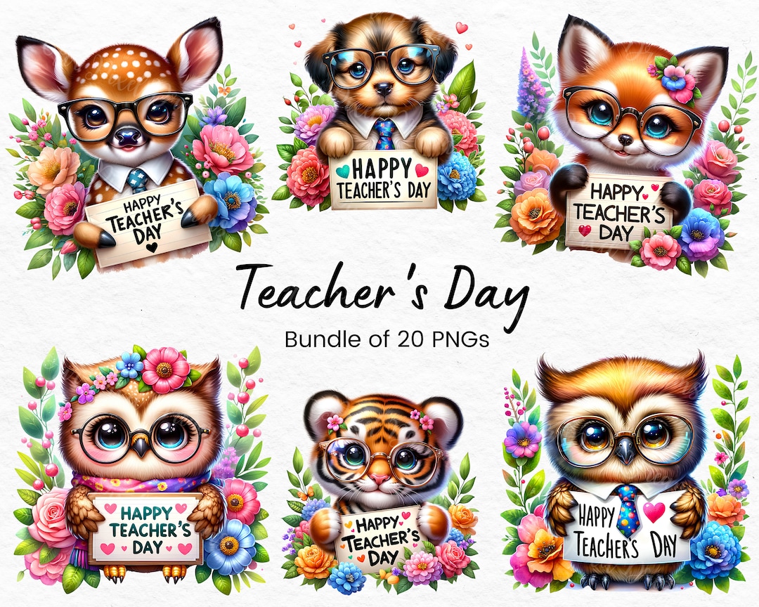 Teacher's Day Clipart Set, Classroom Cute Animals, Teacher Digital ...