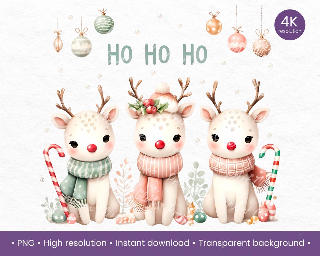 Cute Reindeer Clipart Red Nosed Reindeer Christmas Critters Cozy Winter ...