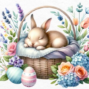 Easter Bunny in a Basket Clipart Bundle, 12 Png, Easter Clipart Bunnies ...