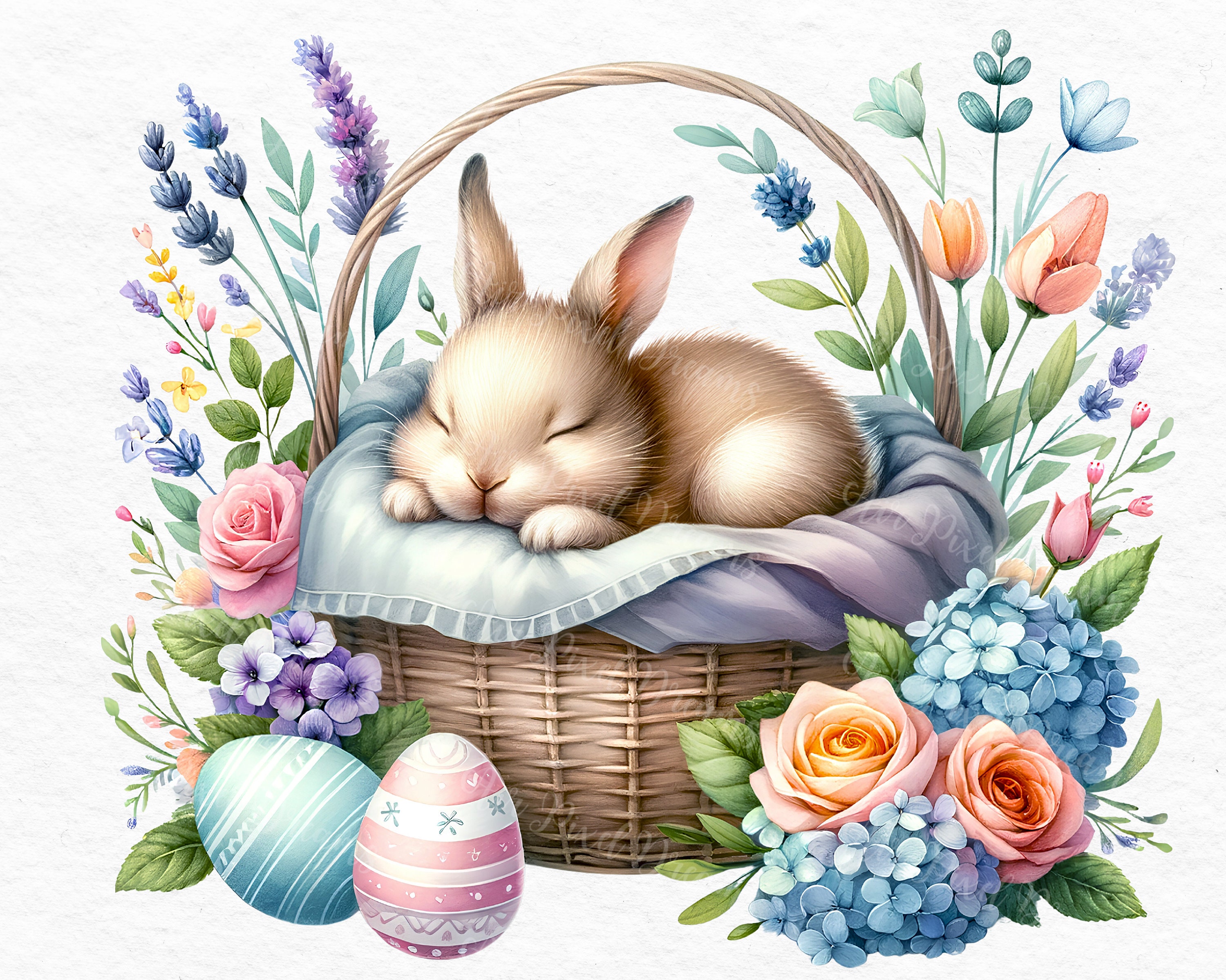 Easter Bunny in a Basket Clipart Bundle, 12 Png, Easter Clipart Bunnies ...