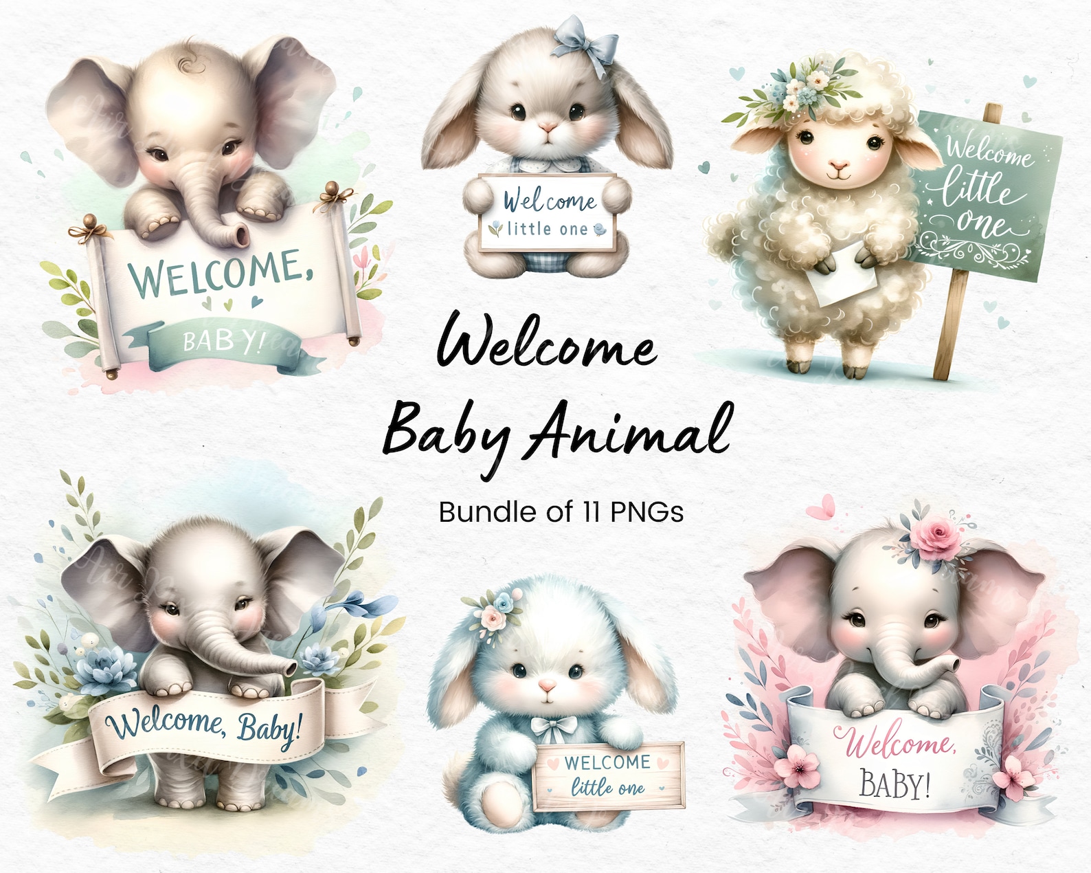 Welcome Baby Animal Clipart Bundle, Baby Shower Clipart, Welcome Baby ...