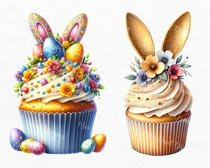 Easter Bunny Cupcake Clipart Collection, 17 Png, Easter Cupcakes Png ...