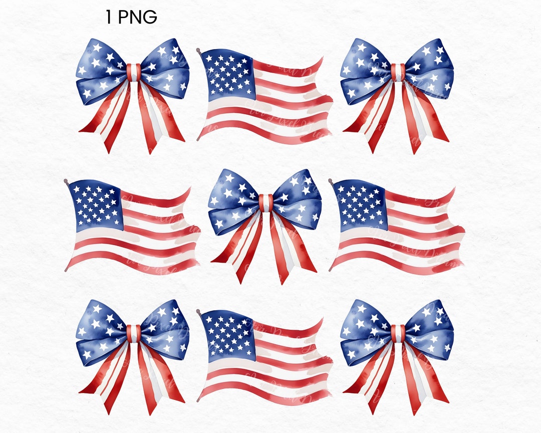 Coquette American Flag PNG, USA Flag Bows, Coquette Patriotic Bows ...