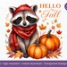 Hello Fall - Cute Raccoon With Pumpkins and Autumn Leaves PNG Clipart ...