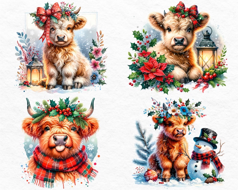Highland Christmas Clipart Bundle Adorable Highland Cows With Festive ...