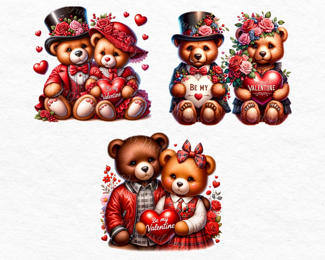 Watercolor Teddy Bears Couple Clipart 11 PNG Valentines Day Clipart ...