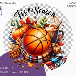 Tis the Season Fall Sports Clipart Cozy Autumn Basketball With Pumpkin ...