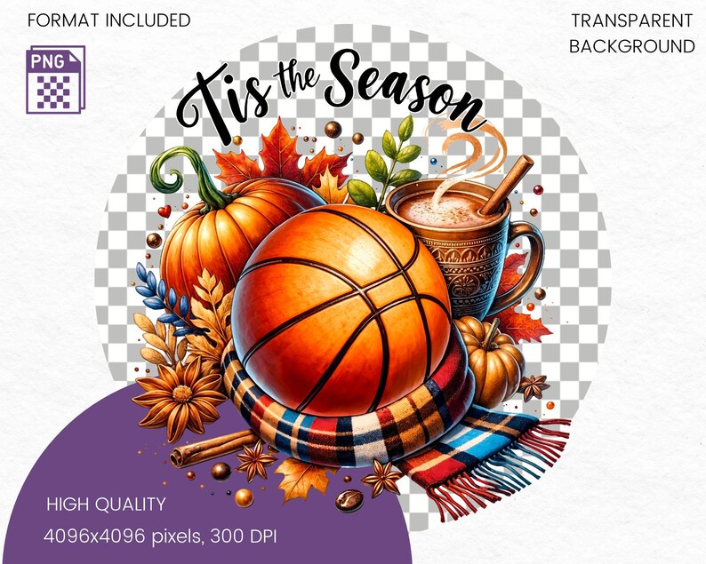 Tis the Season Fall Sports Clipart Cozy Autumn Basketball With Pumpkin ...
