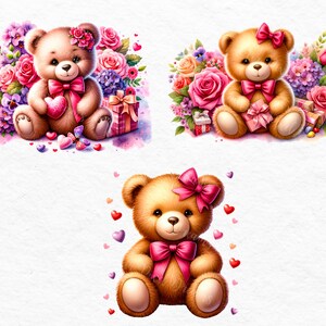 Watercolor Valentines Teddy Bear Clipart 15 PNG Valentines Day Clipart ...
