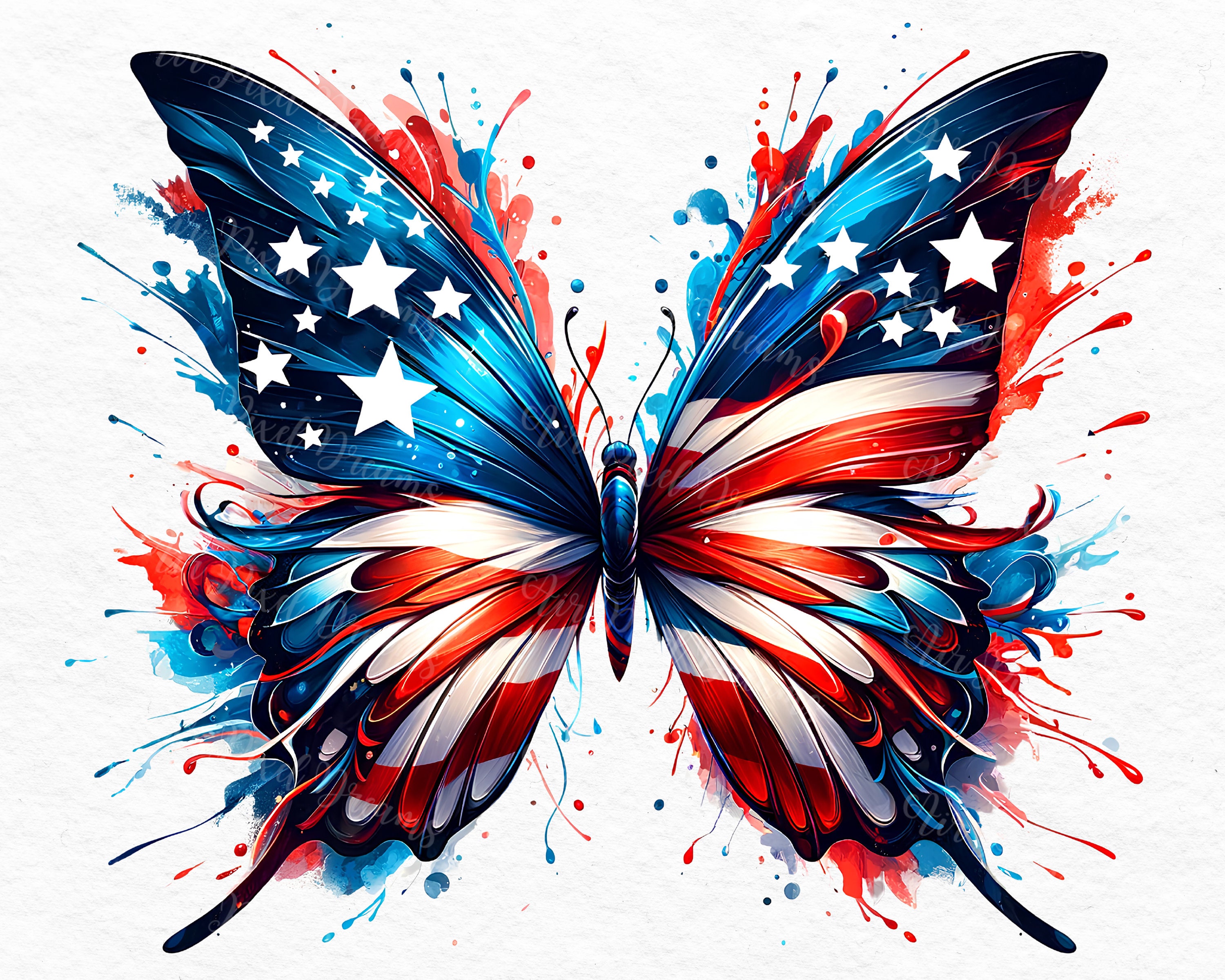 4th of July Butterfly Clipart, Americanflag Printable, Usaflag Digital ...