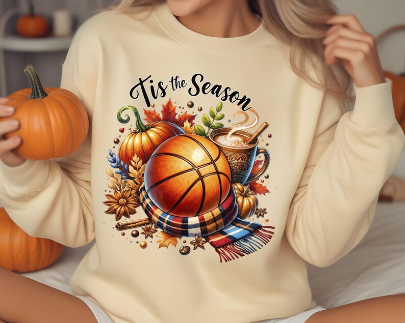 Tis the Season Fall Sports Clipart Cozy Autumn Basketball With Pumpkin ...