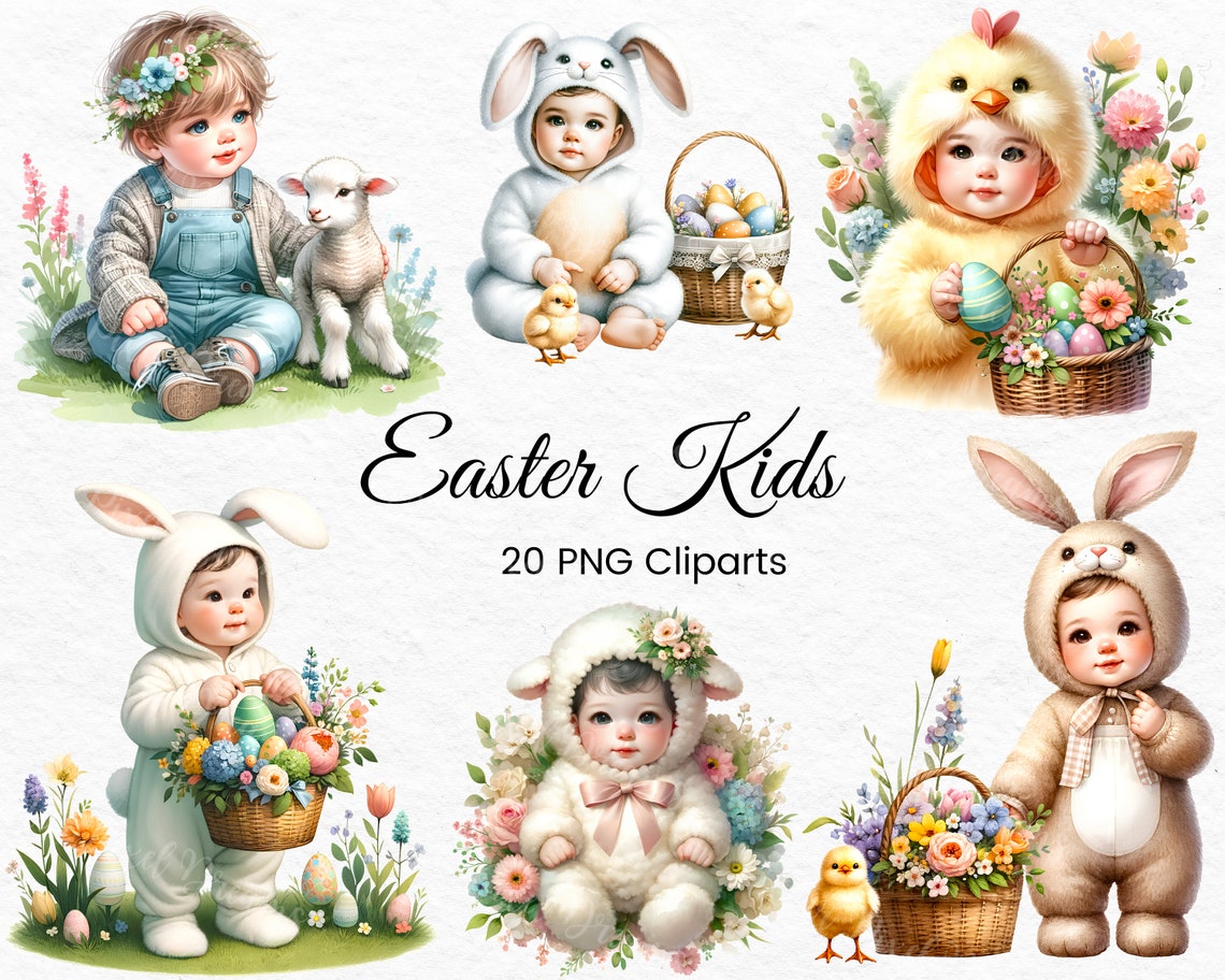 Easter Kids Cliparts, 20 Png, Toddler Easter Clipart, Cute Baby Easter ...