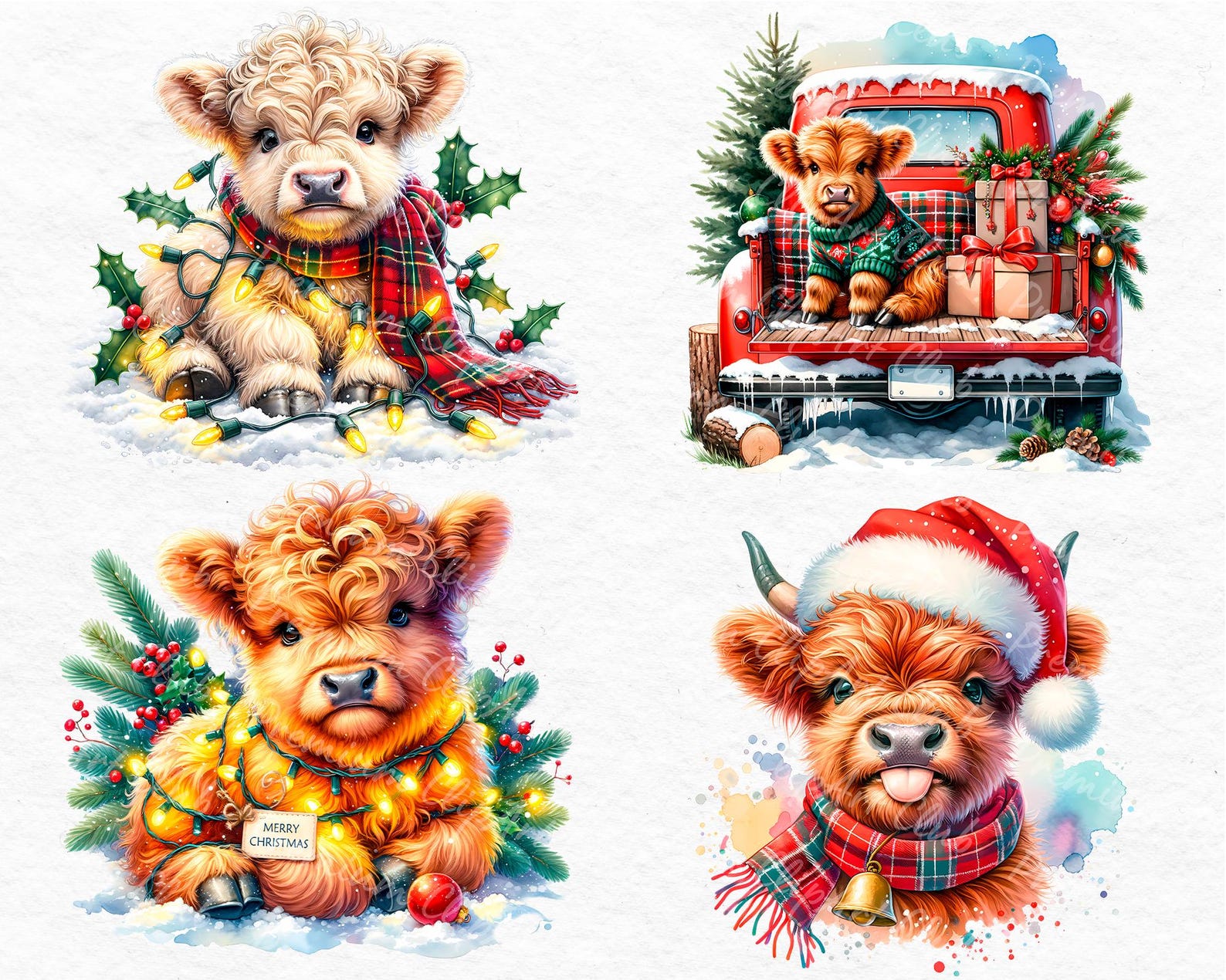 Highland Christmas Clipart Bundle Adorable Highland Cows With Festive ...