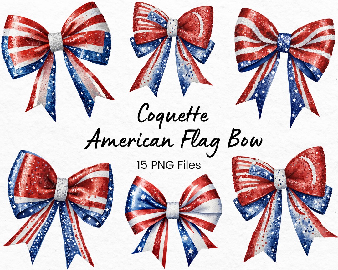 Coquette American Flag Bow Clipart Bundle, Coquette 4th of July Png ...