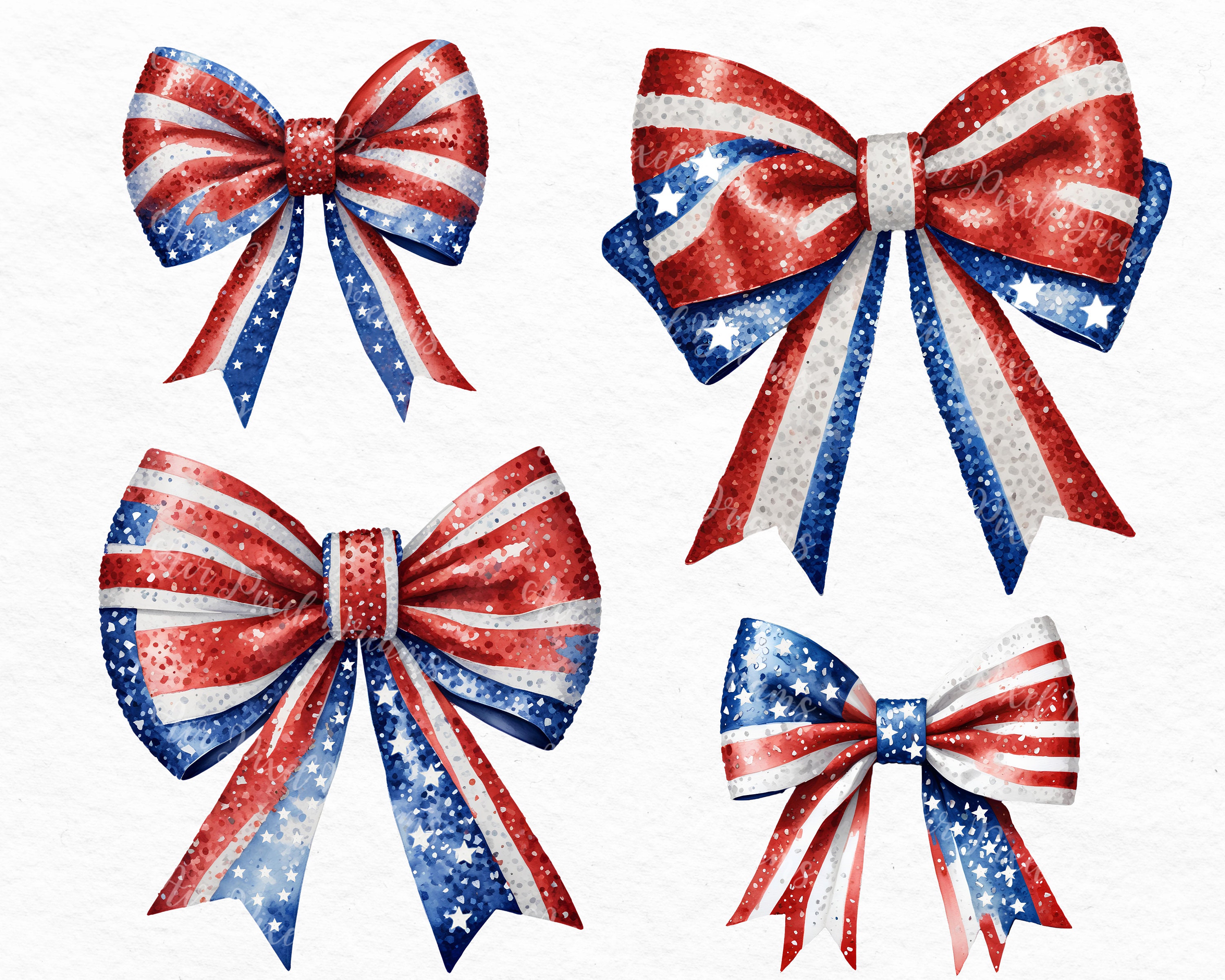 Coquette American Flag Bow Clipart Bundle, Coquette 4th of July Png ...